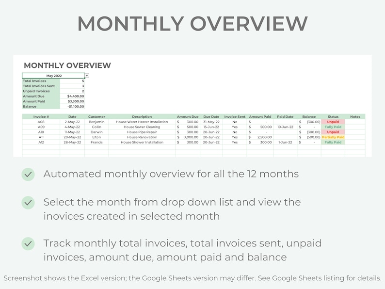 Invoice Tracker Spreadsheet | Annual Invoice Tracker | Invoice Template ...