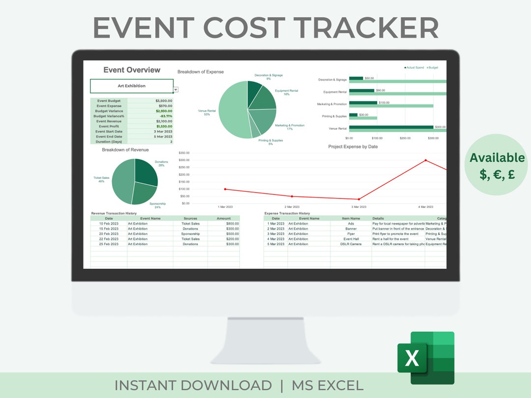 Event Cost Tracker | Event Management | Bookkeeping | Excel - Etsy