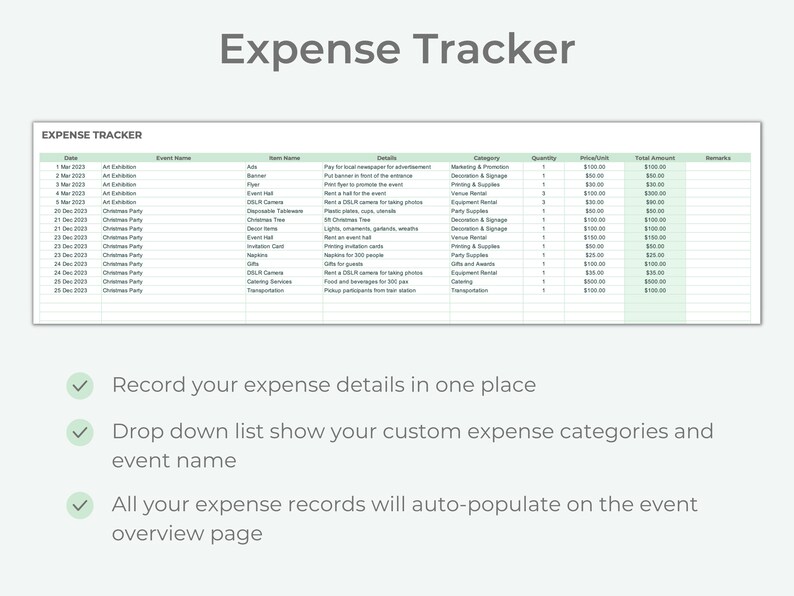 Event Budget & Expense Tracker | Excel Bookkeeping Spreadsheet | Event ...