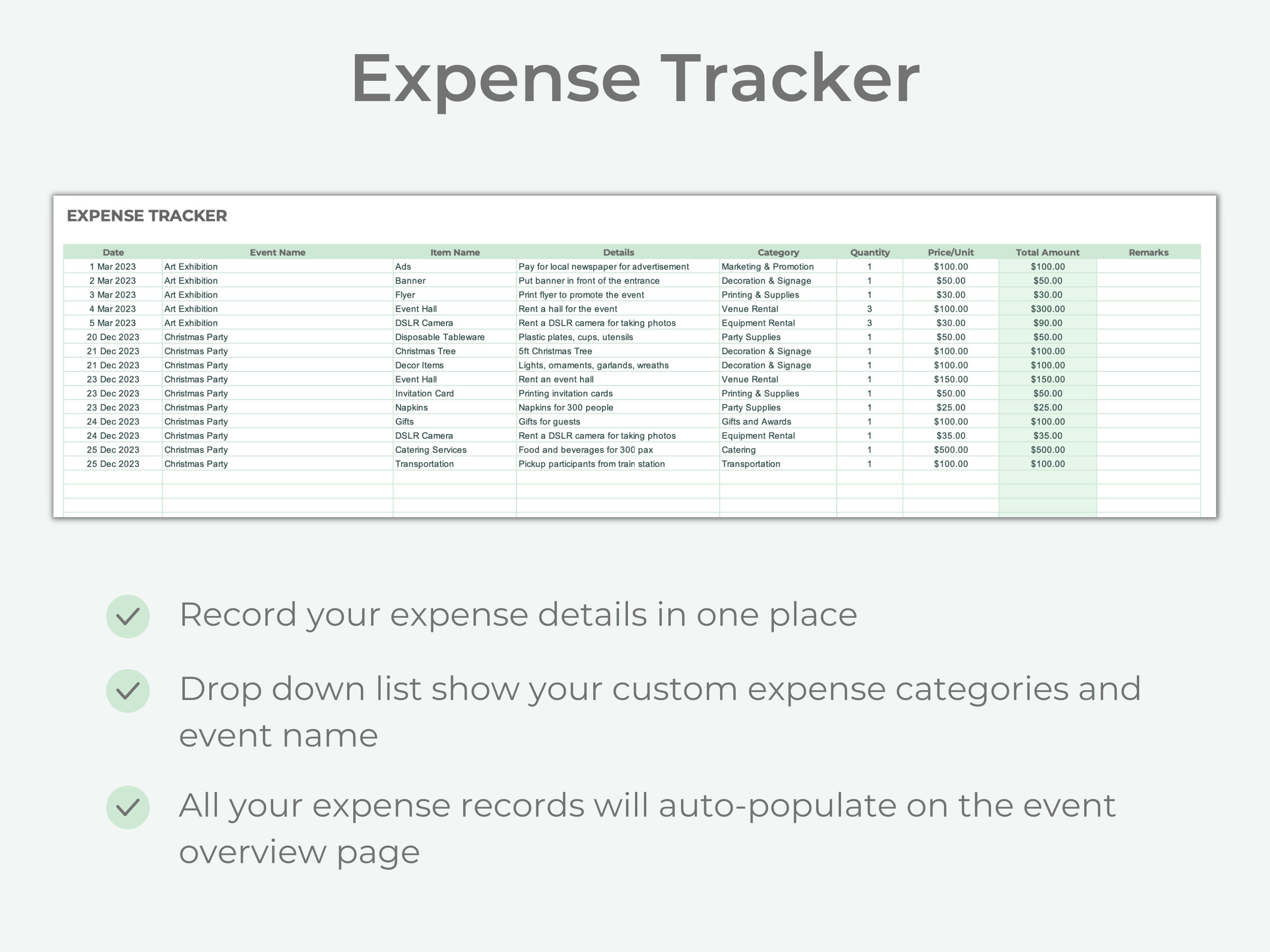 Event Budget & Expense Tracker | Excel Bookkeeping Spreadsheet | Event ...