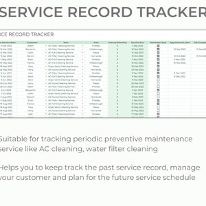 Periodic Service Record Tracker | Client Tracker | Maintenance Tracker ...