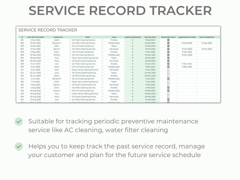 Periodic Service Record Tracker | Client Tracker | Maintenance Tracker ...