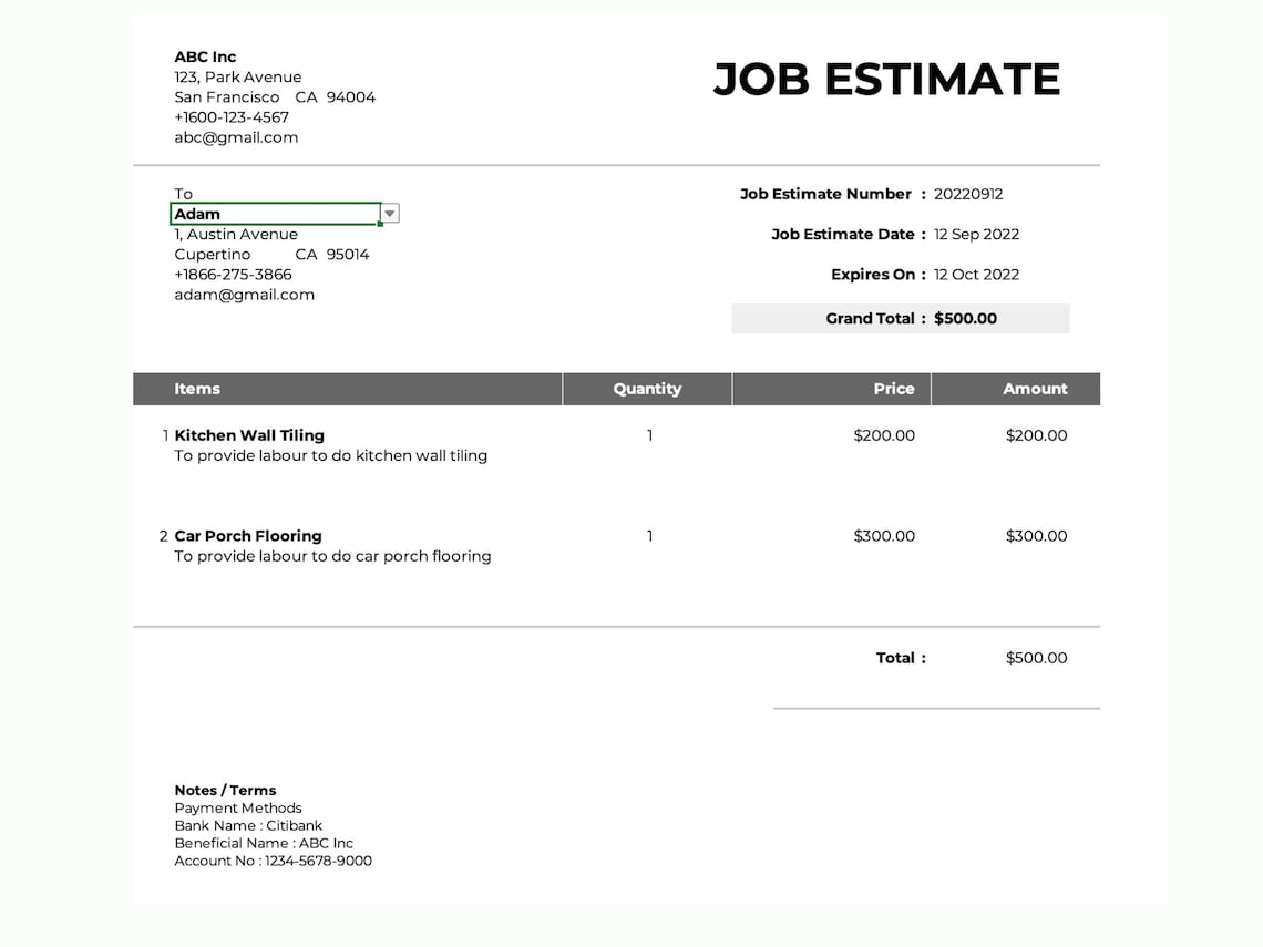 Job Estimate Tracker | Job Estimate Template | Excel Spreadsheets - Etsy