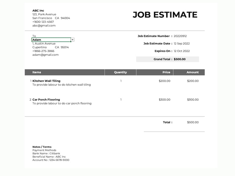 Job Estimate Tracker | Job Estimate Template | Excel Spreadsheets - Etsy