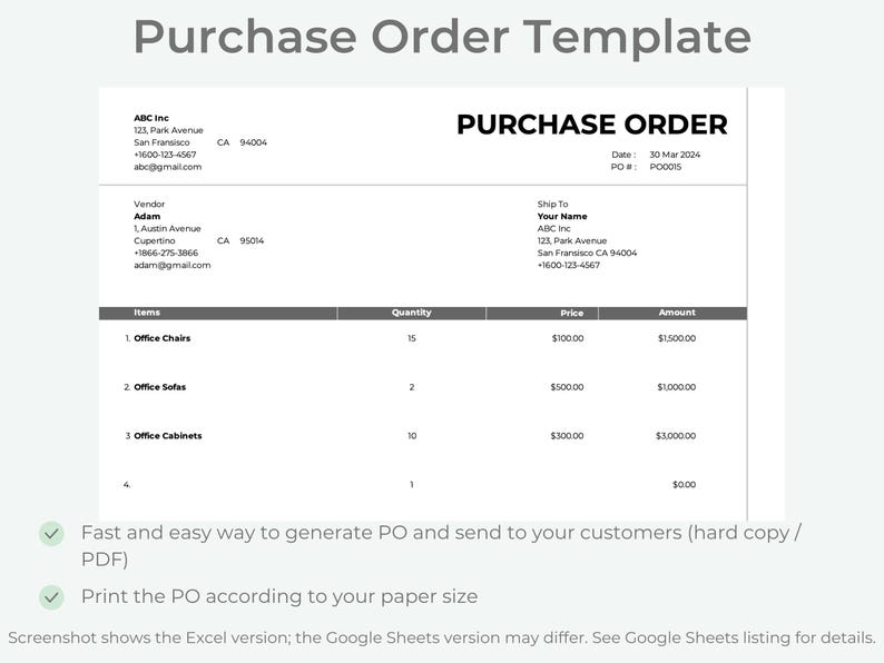 Purchase Order Tracker Spreadsheet | Excel & Google Sheets (digital ...