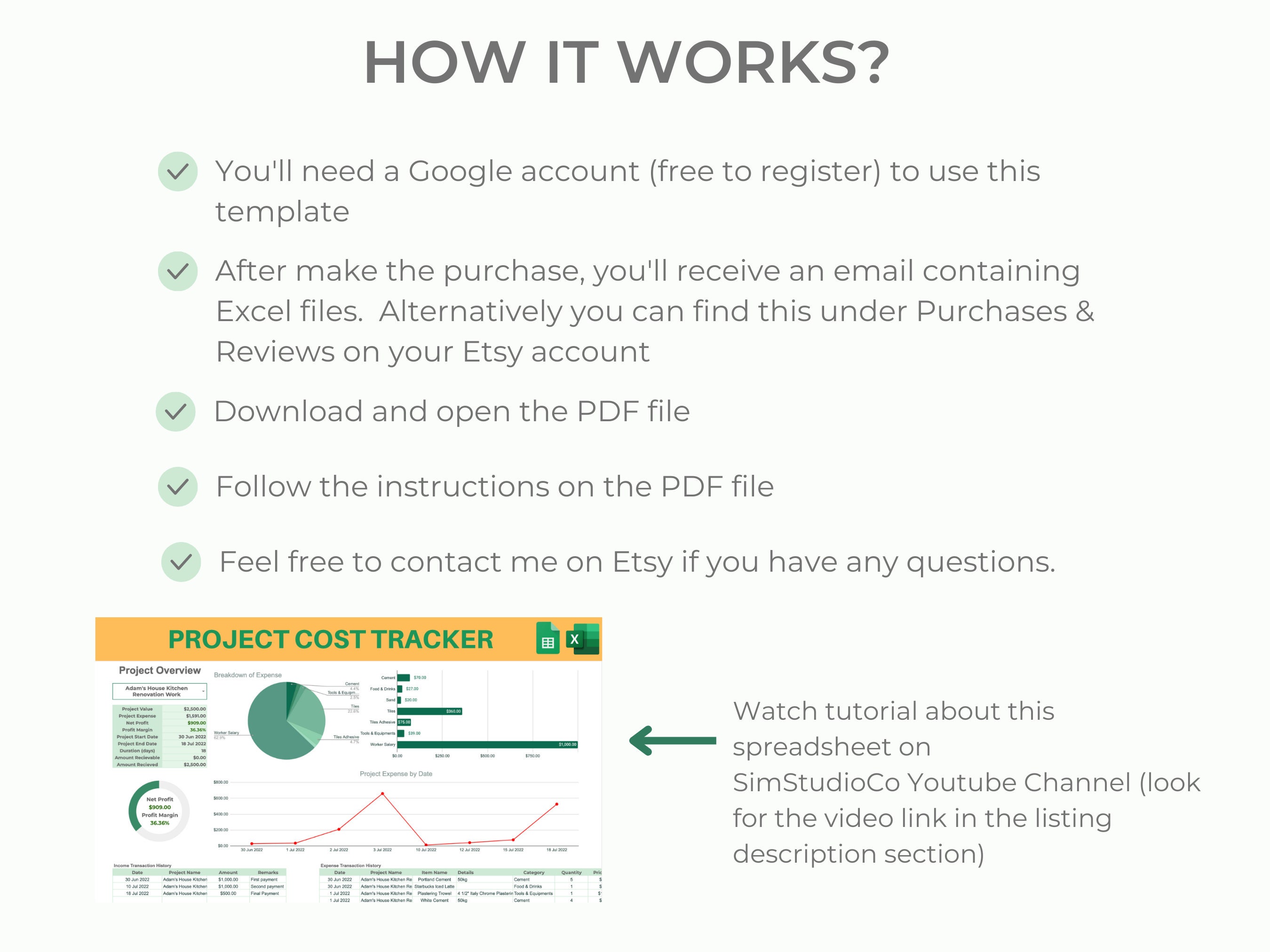 Project Cost Tracker Project Management Bookkeeping Google Sheets - Etsy