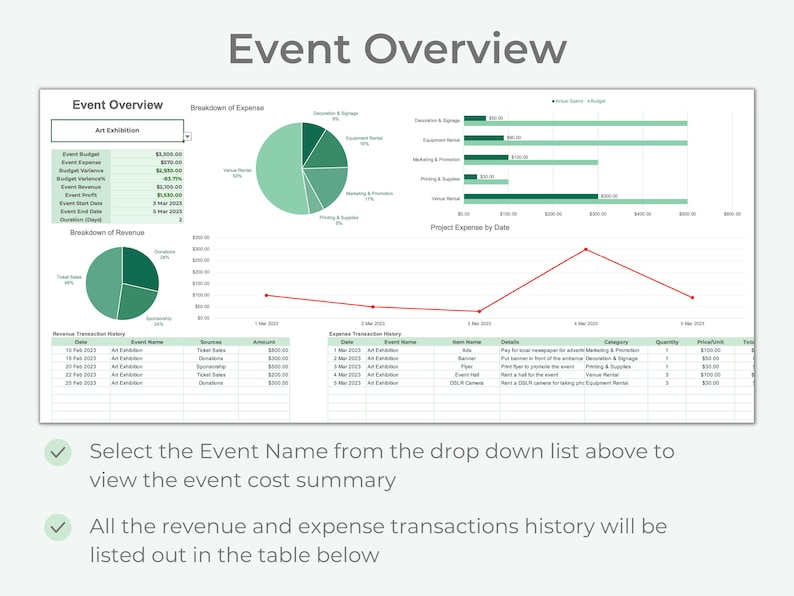 Event Budget & Expense Tracker | Excel Bookkeeping Spreadsheet | Event ...