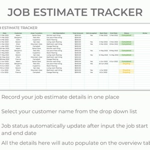 Job Estimate Tracker Job Estimate Template Excel - Etsy