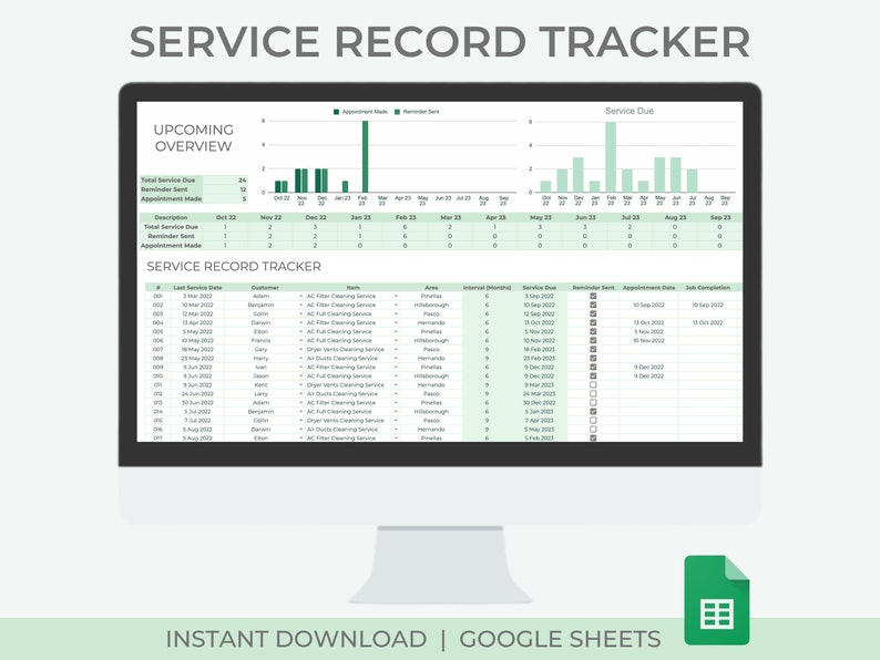 Periodic Service Record Tracker | Client Tracker | Maintenance Tracker ...