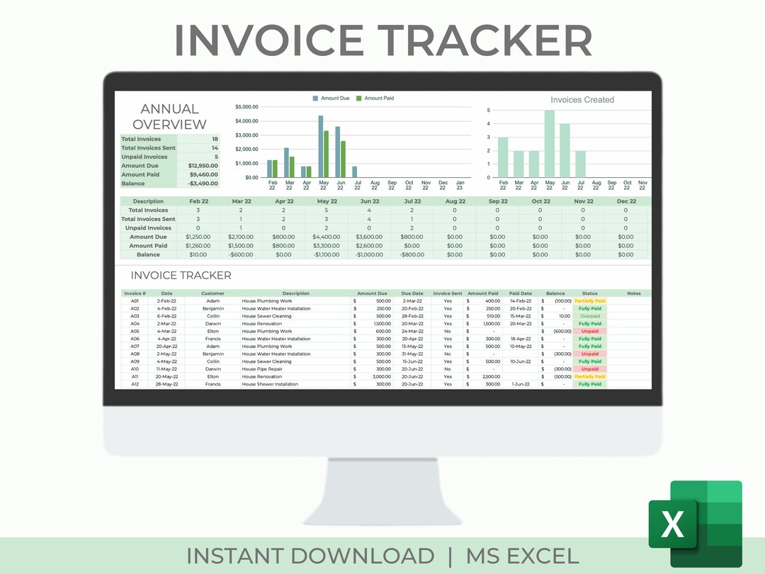 Invoice Tracker Spreadsheet Annual Invoice Tracker Invoice - Etsy