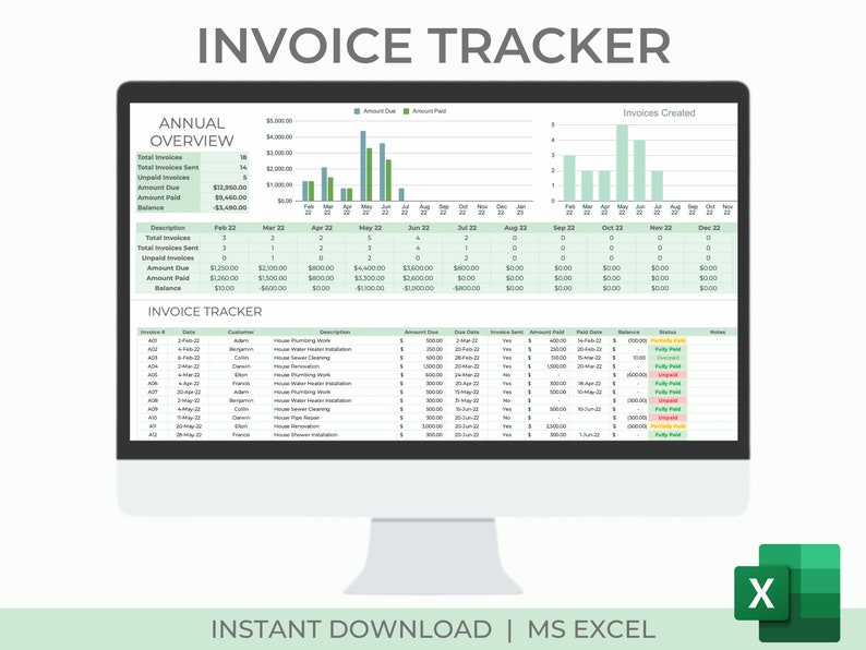 Invoice Tracker Spreadsheet Annual Invoice Tracker Invoice - Etsy