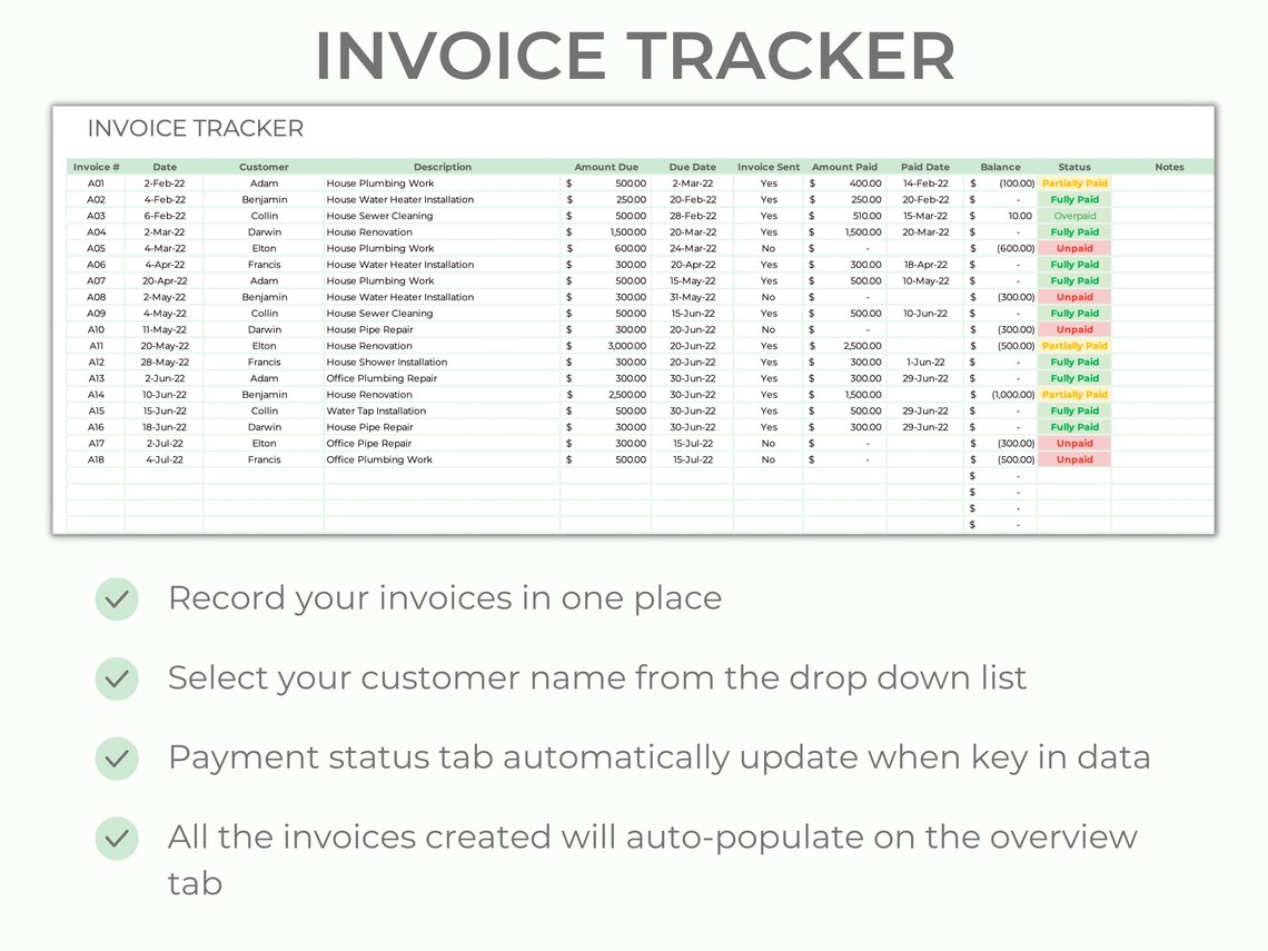 Invoice Tracker Spreadsheet | Annual Invoice Tracker | Invoice Template | Invoice Manager ...