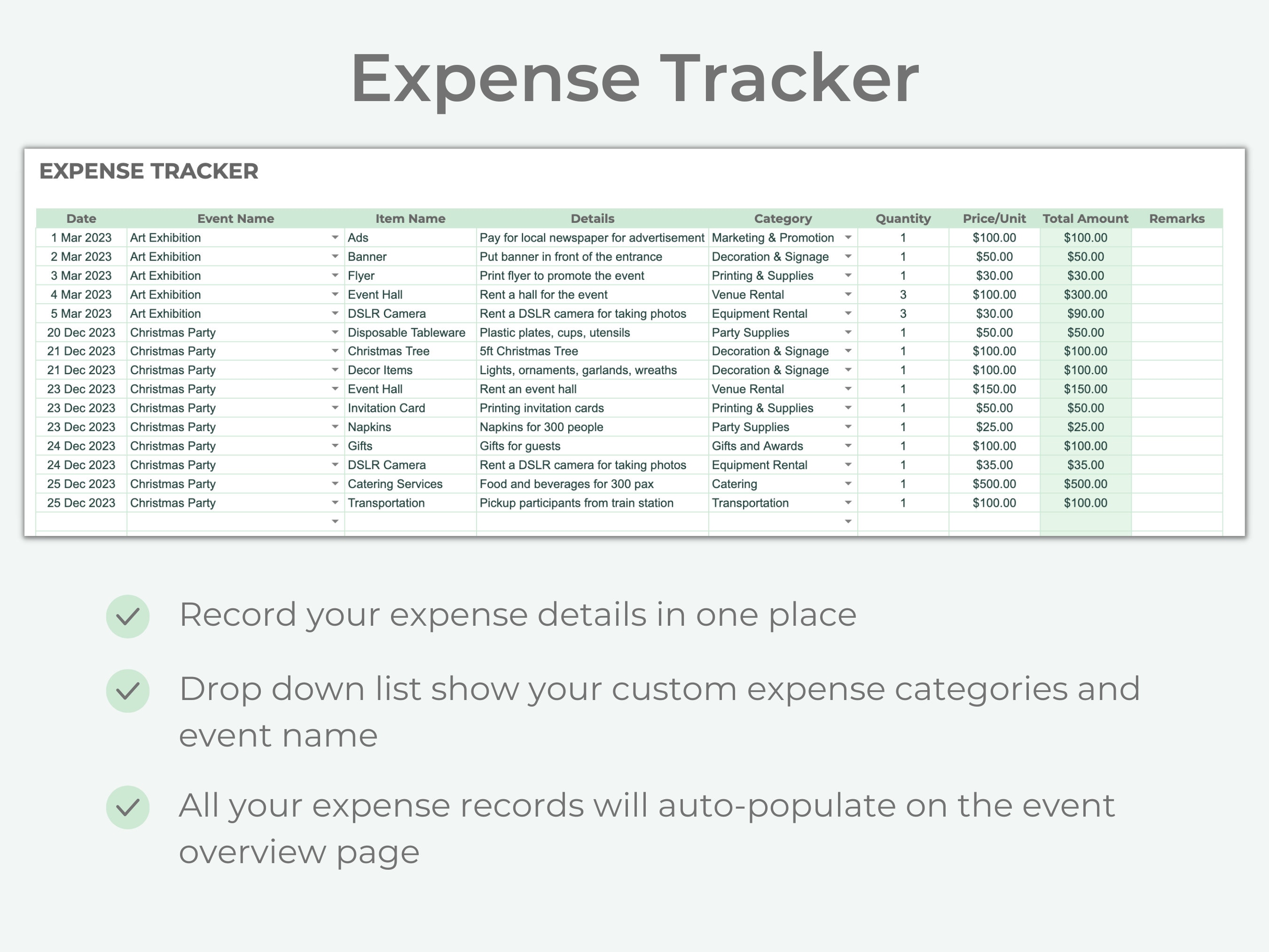 Event Cost Tracker | Event Management | Bookkeeping | Google Sheets - Etsy