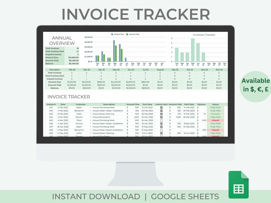 Invoice Tracker Spreadsheet Annual Invoice Tracker Invoice - Etsy