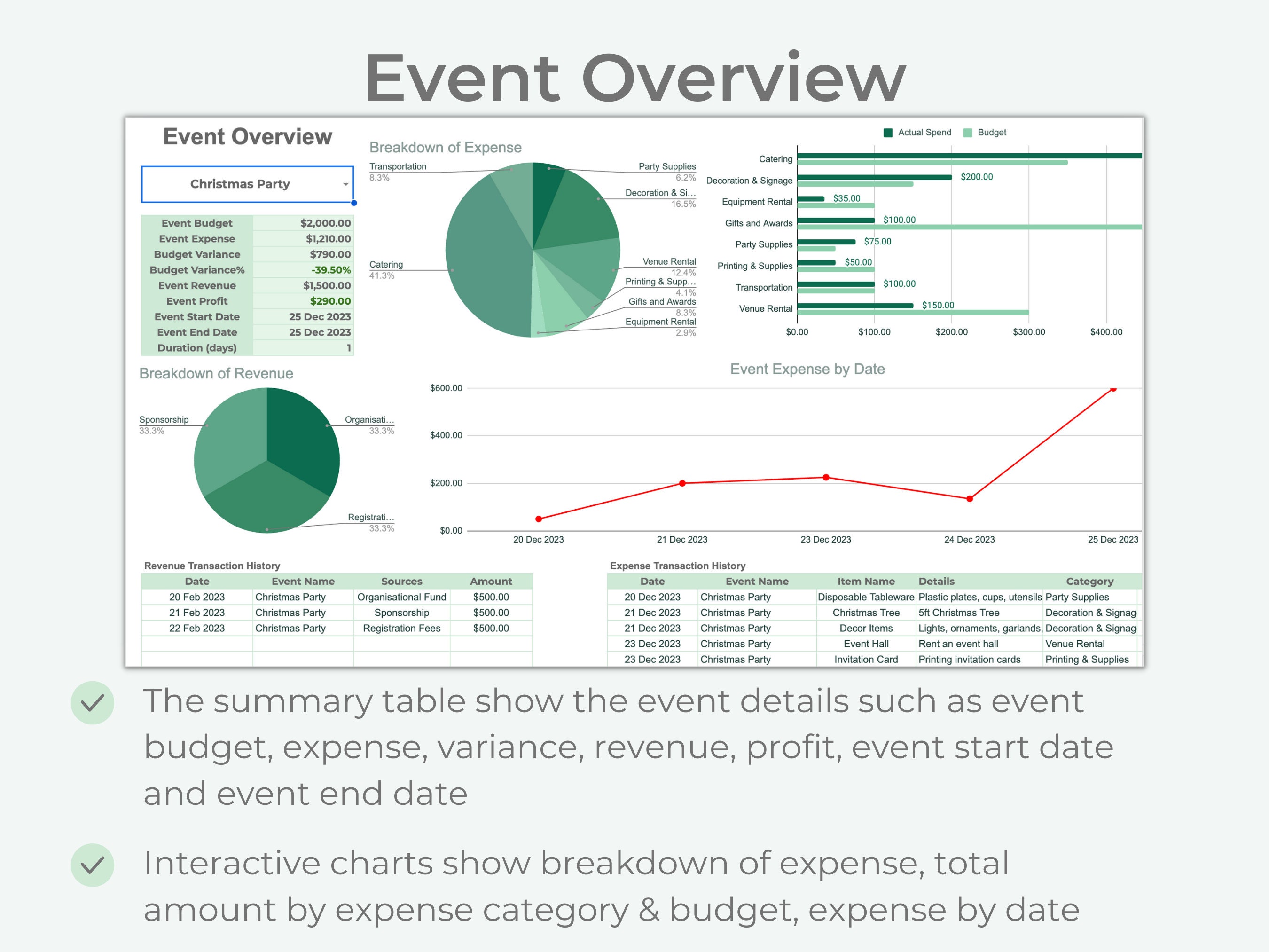 Event Cost Tracker | Event Management | Bookkeeping | Google Sheets - Etsy