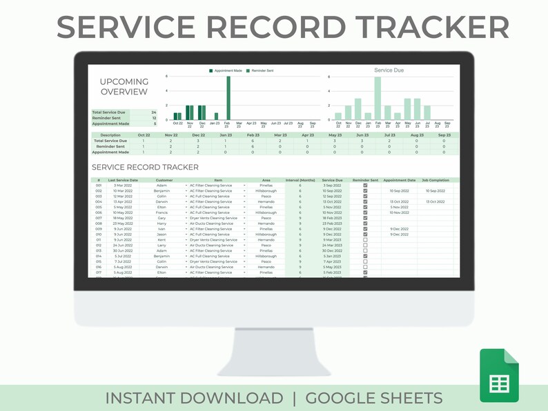 Periodic Service Record Tracker Client Tracker Maintenance - Etsy