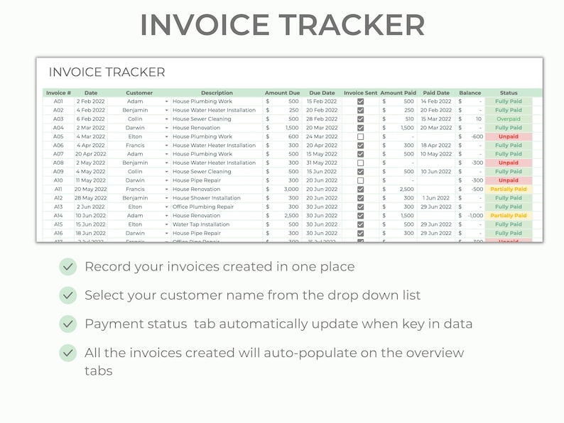 Invoice Tracker Spreadsheet | Annual Invoice Tracker | Invoice Template ...