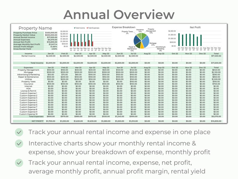 Rental Bookkeeping Spreadsheet Rental Income & Expense - Etsy