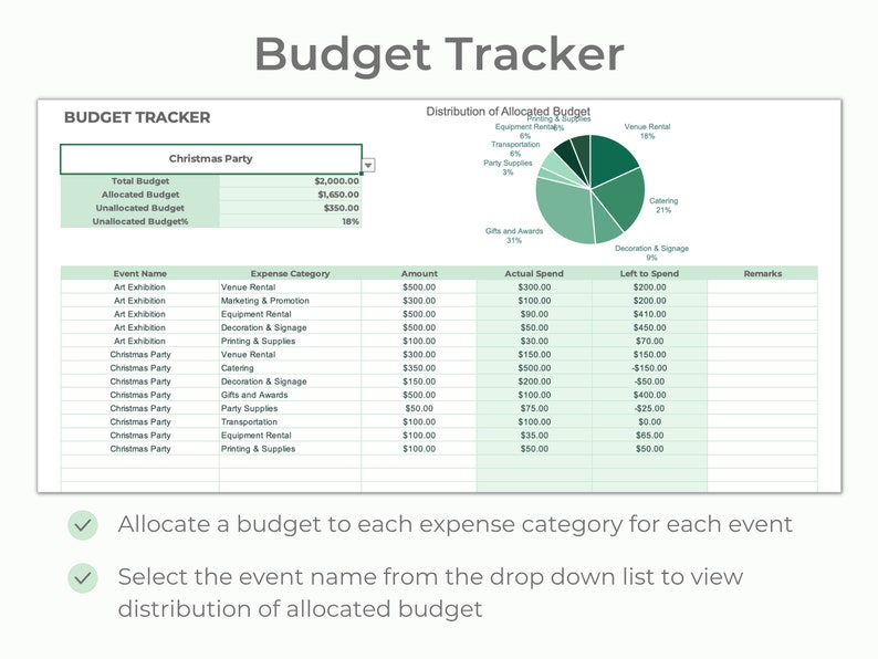 Event Budget & Expense Tracker | Excel Bookkeeping Spreadsheet | Event ...