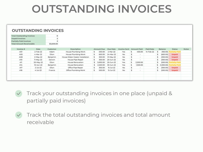 Invoice Tracker Spreadsheet | Annual Invoice Tracker | Invoice Template ...