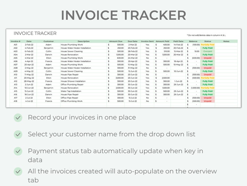 Invoice Tracker Spreadsheet | Annual Invoice Tracker | Invoice Template ...