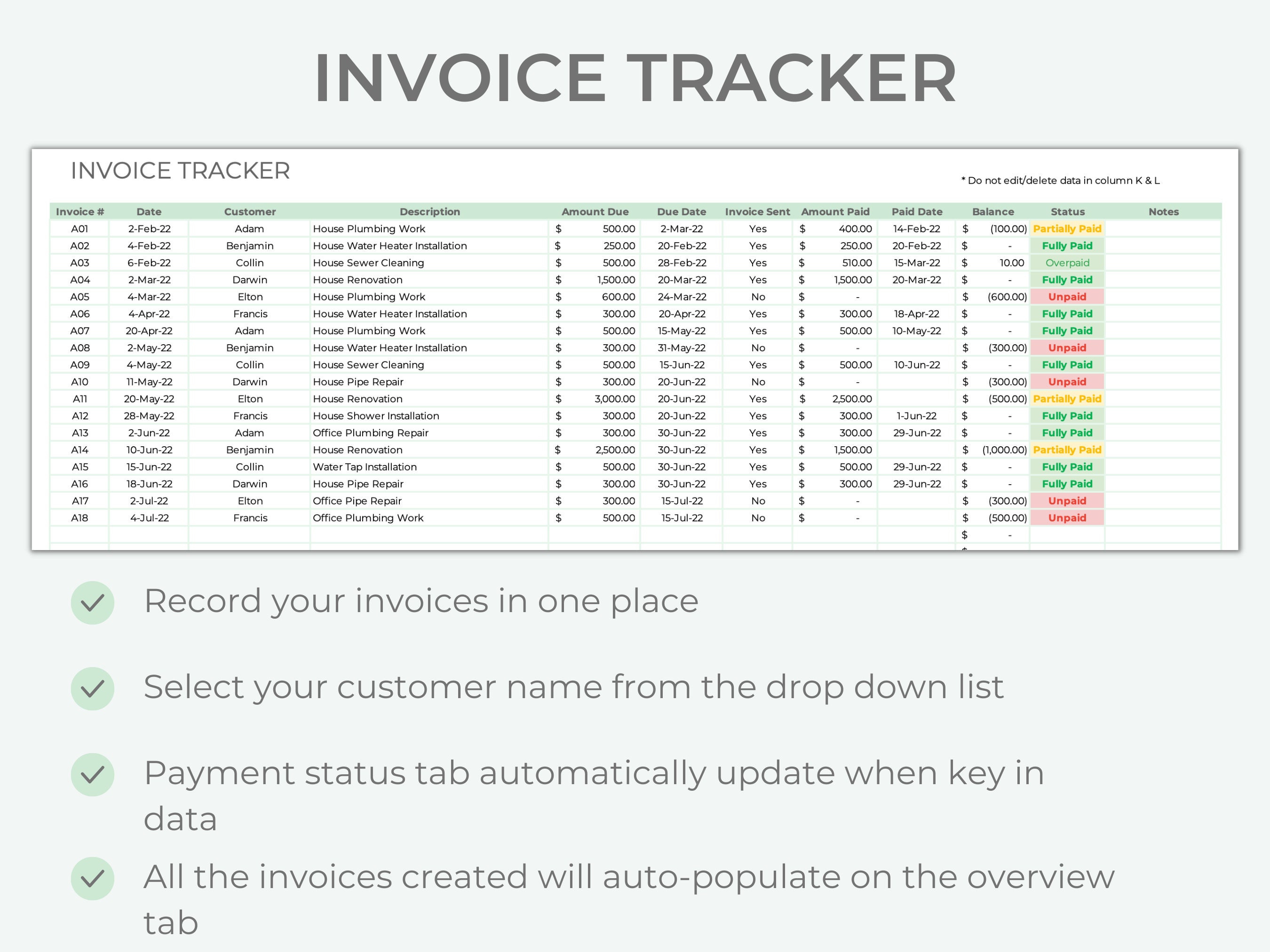 Invoice Tracker Spreadsheet | Annual Invoice Tracker | Invoice Template ...