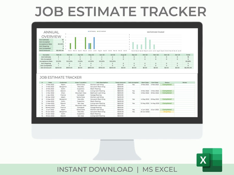 Job Estimate Tracker Job Estimate Template Excel - Etsy