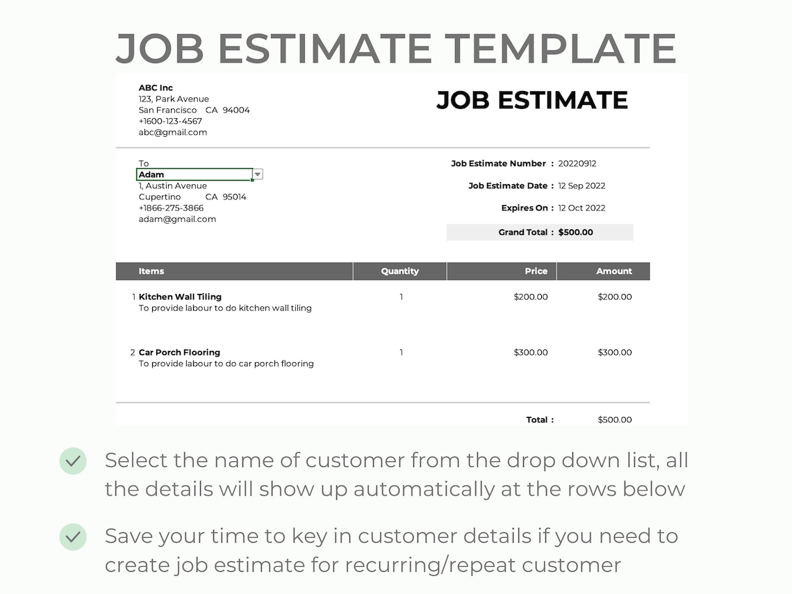 Job Estimate Tracker | Job Estimate Template | Excel Spreadsheets - Etsy