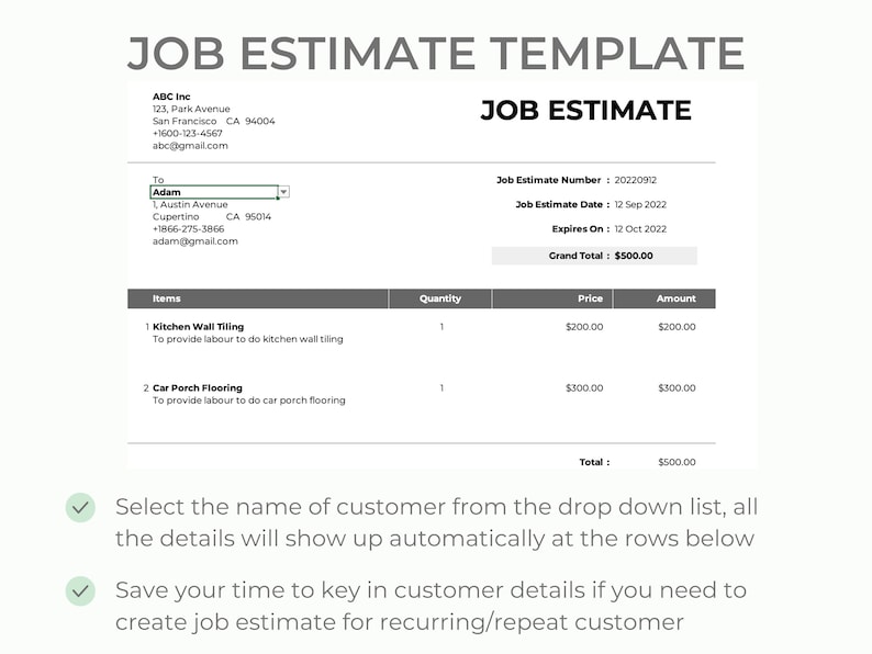 Job Estimate Tracker | Job Estimate Template | Excel Spreadsheets - Etsy