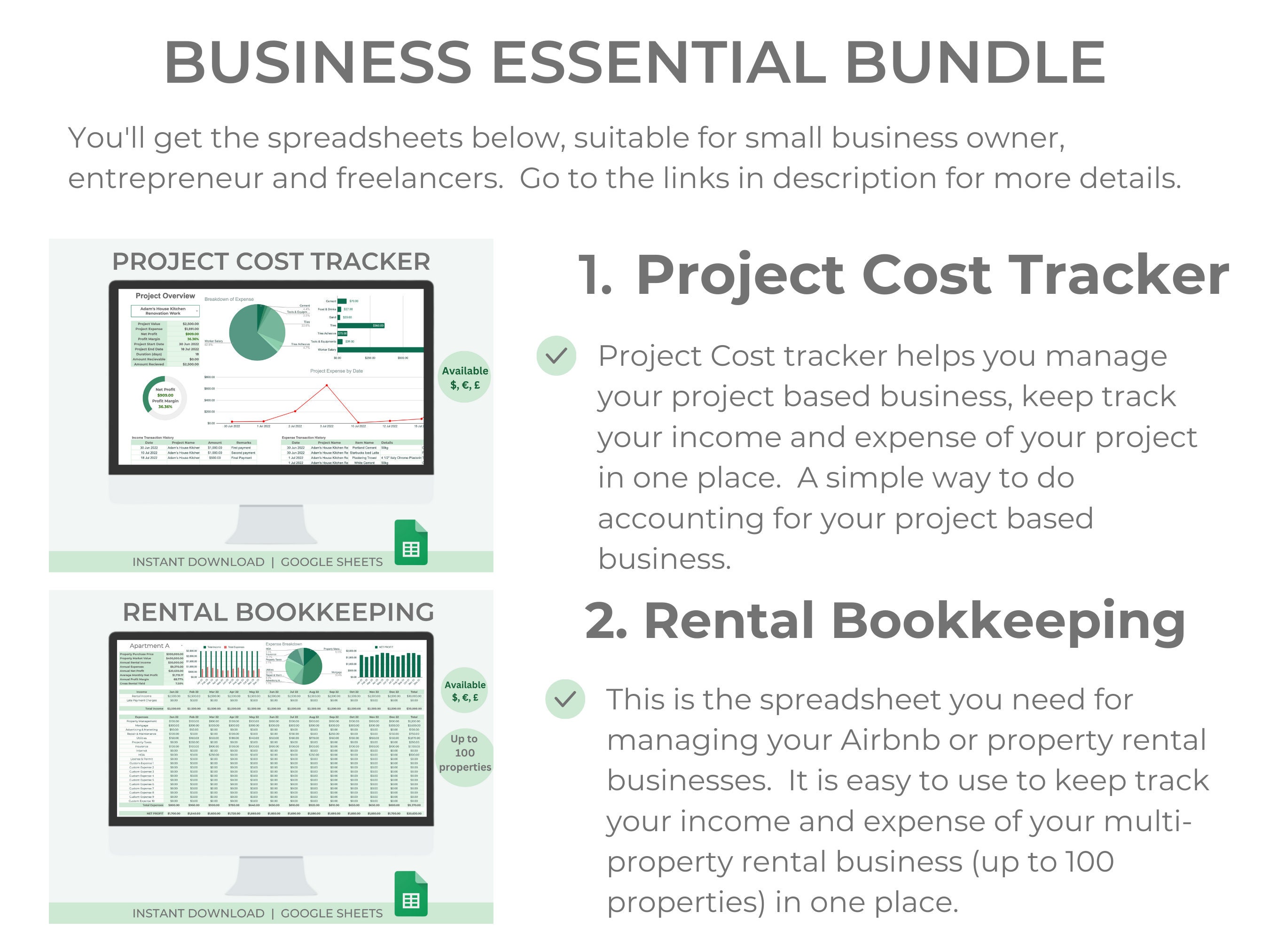 Small Business Essential Bundle | Project Cost Tracker | Rental Multi ...