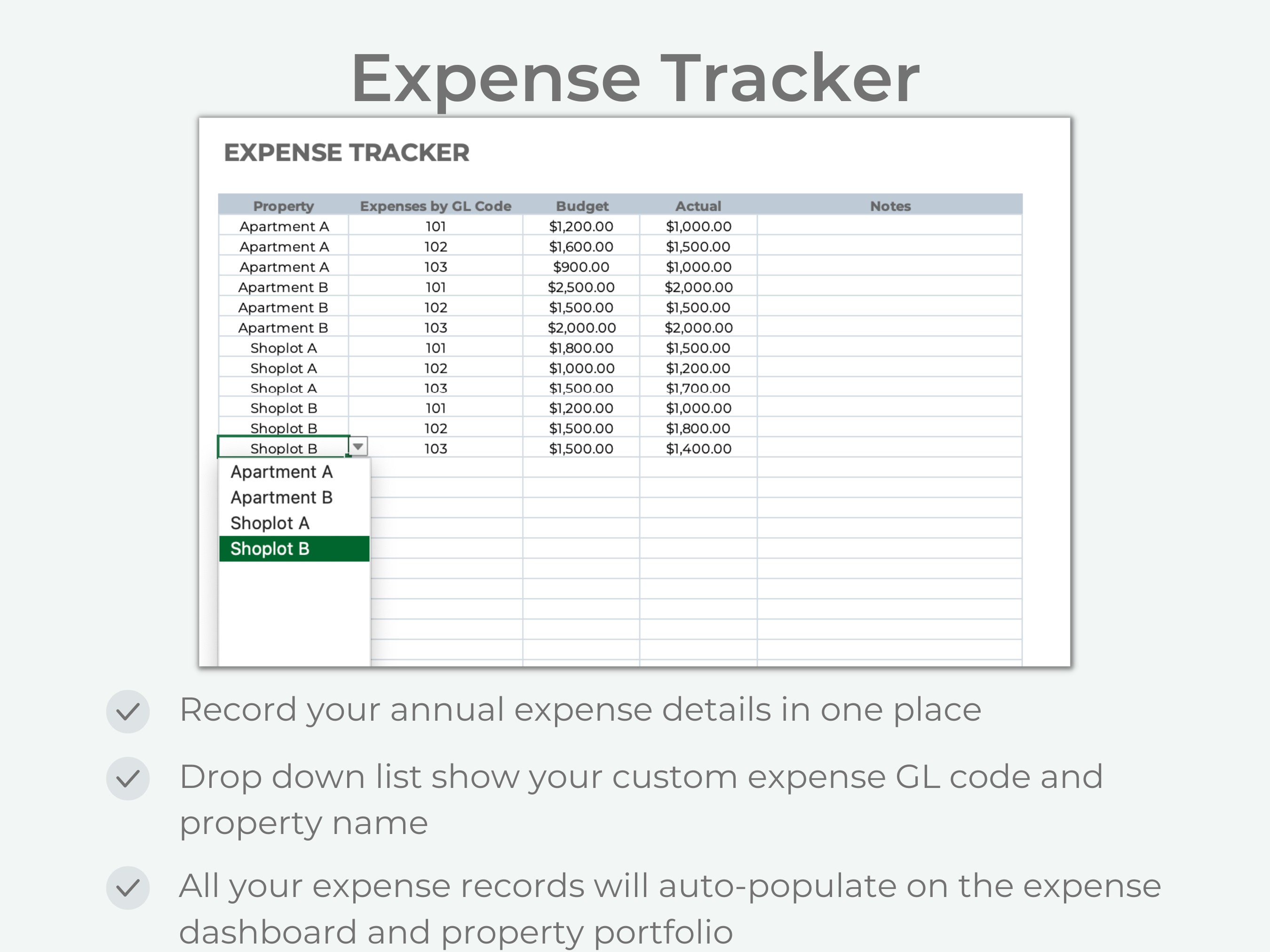Property Expense Tracker multi-property Property Management Spreadsheet ...