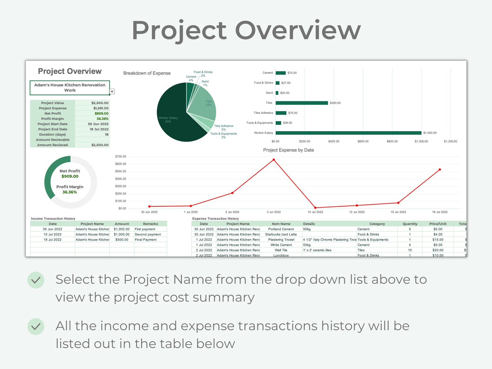 Project Cost Tracker | Project Management | Bookkeeping | Excel ...