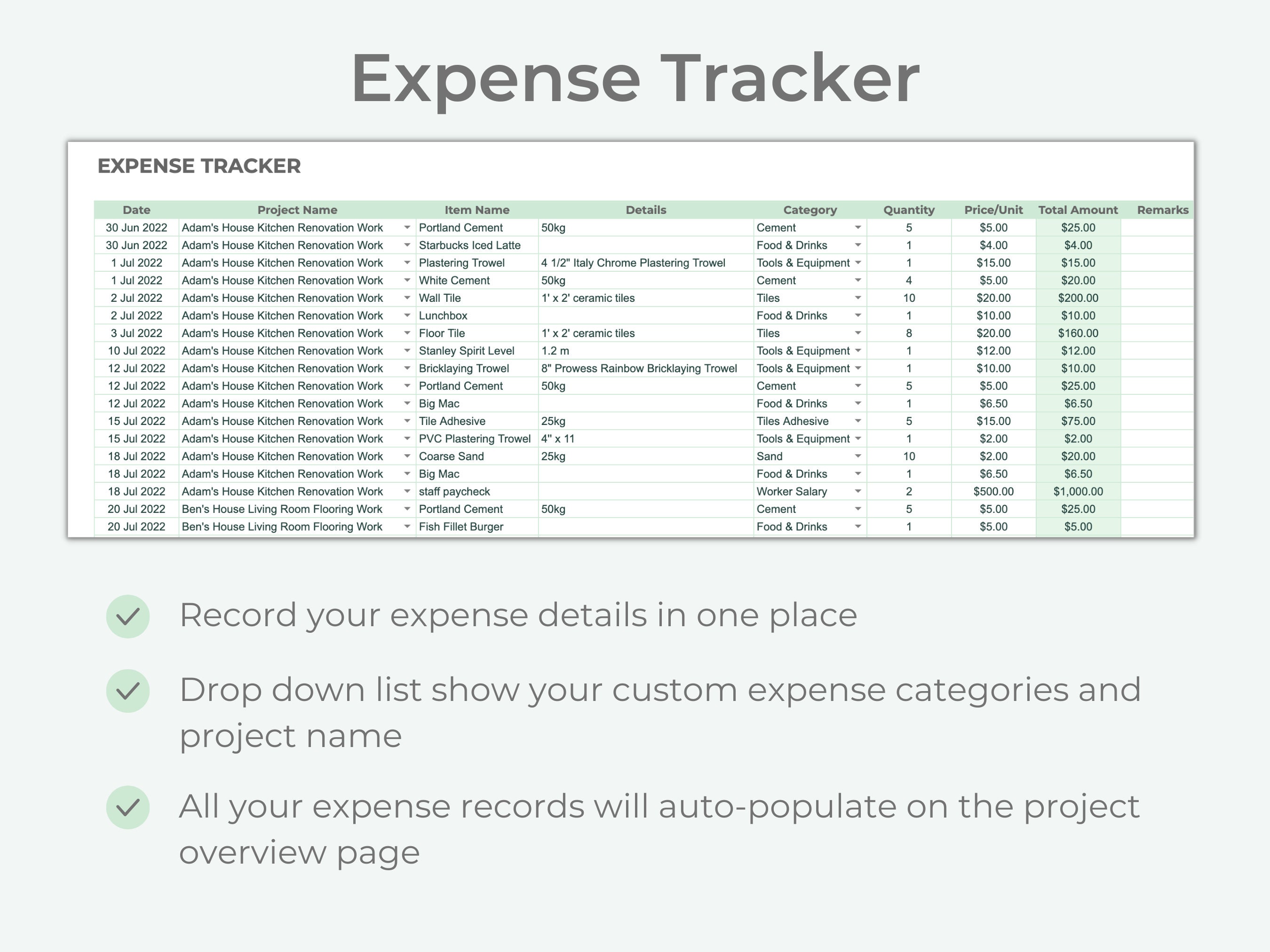 Project Cost Tracker | Project Management | Bookkeeping | Google Sheets ...