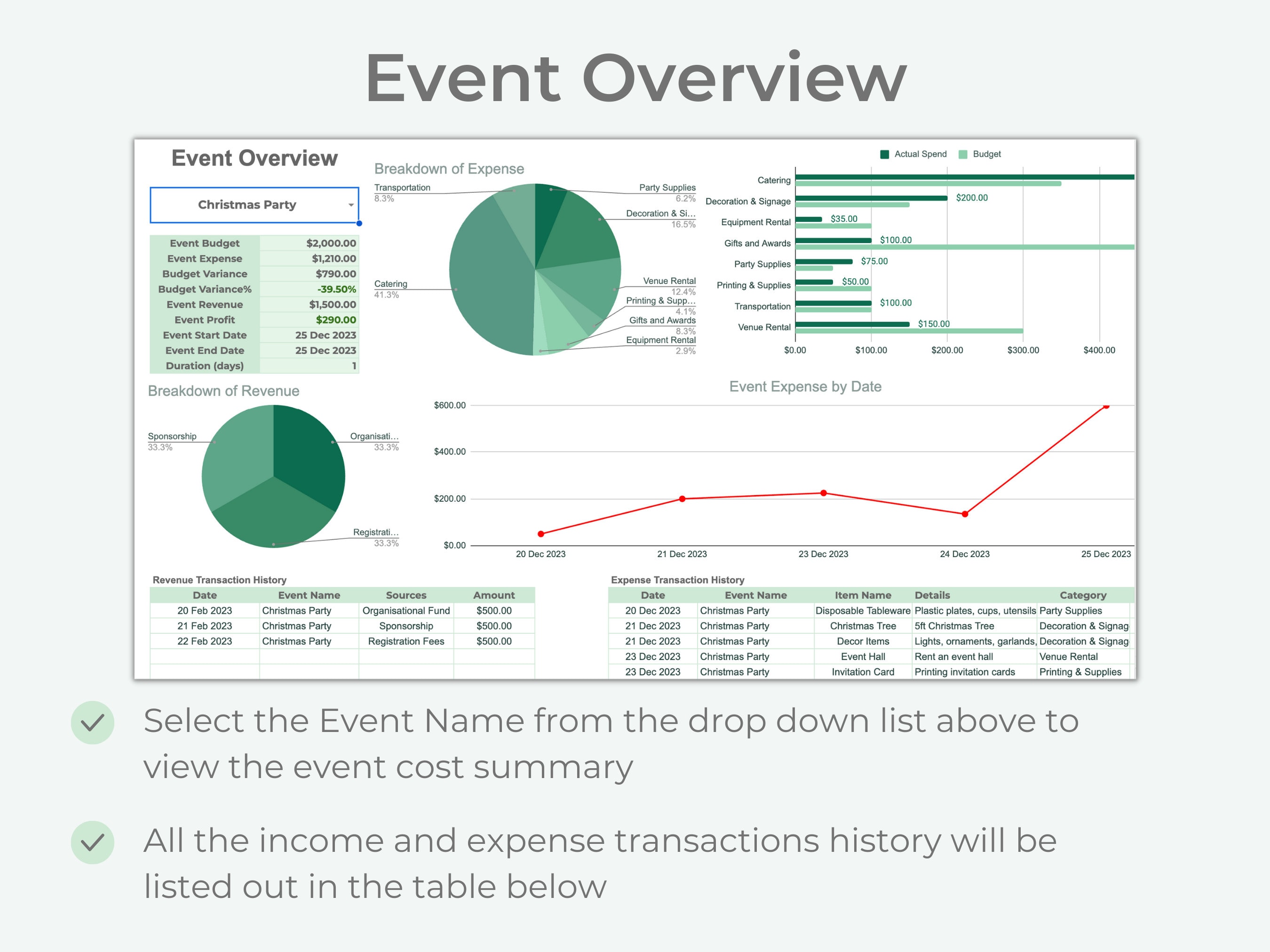 Event Cost Tracker | Event Management | Bookkeeping | Google Sheets - Etsy