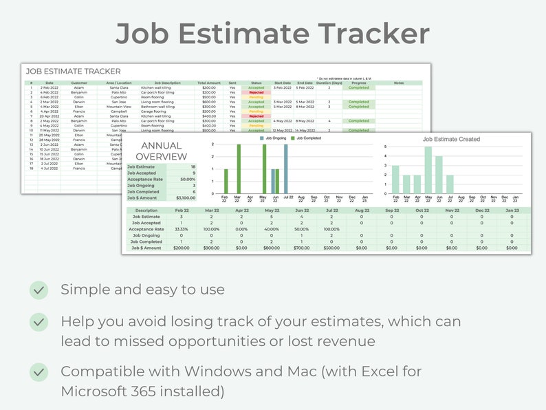 Job Estimate Tracker | Excel Template With Charts (digital Download) - Etsy