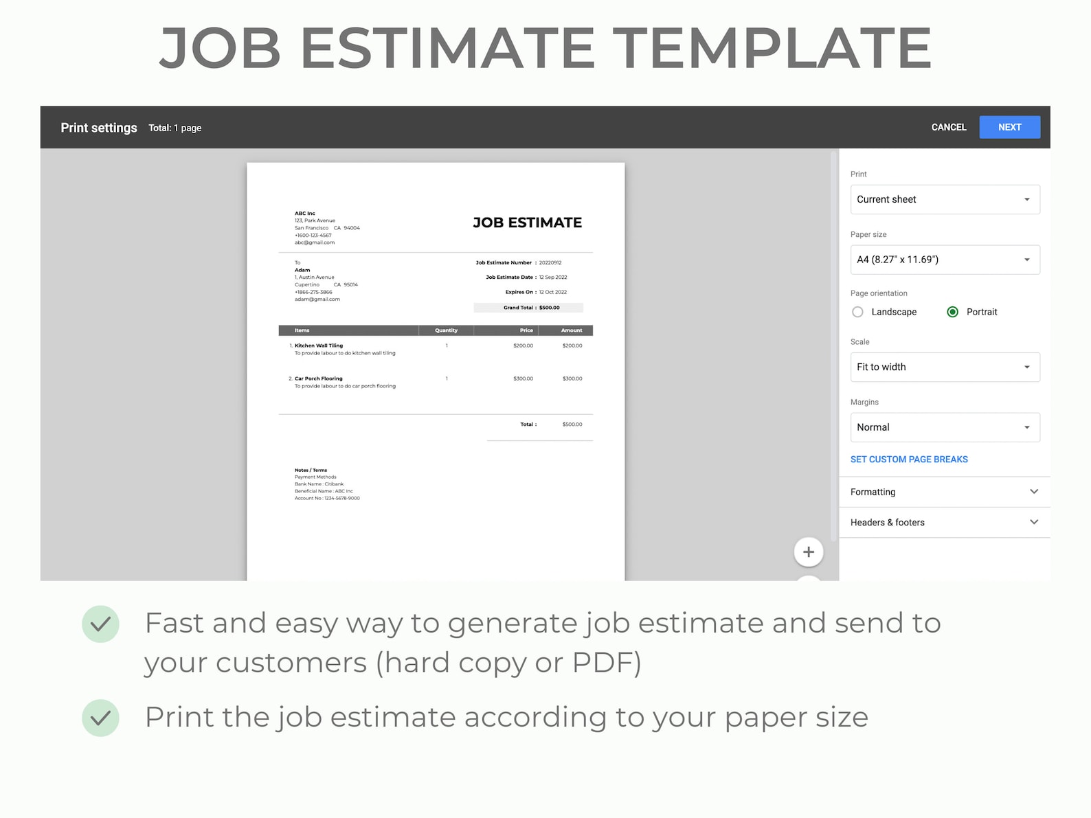 Job Estimate Tracker Job Estimate Template Job Estimate Manager Google ...