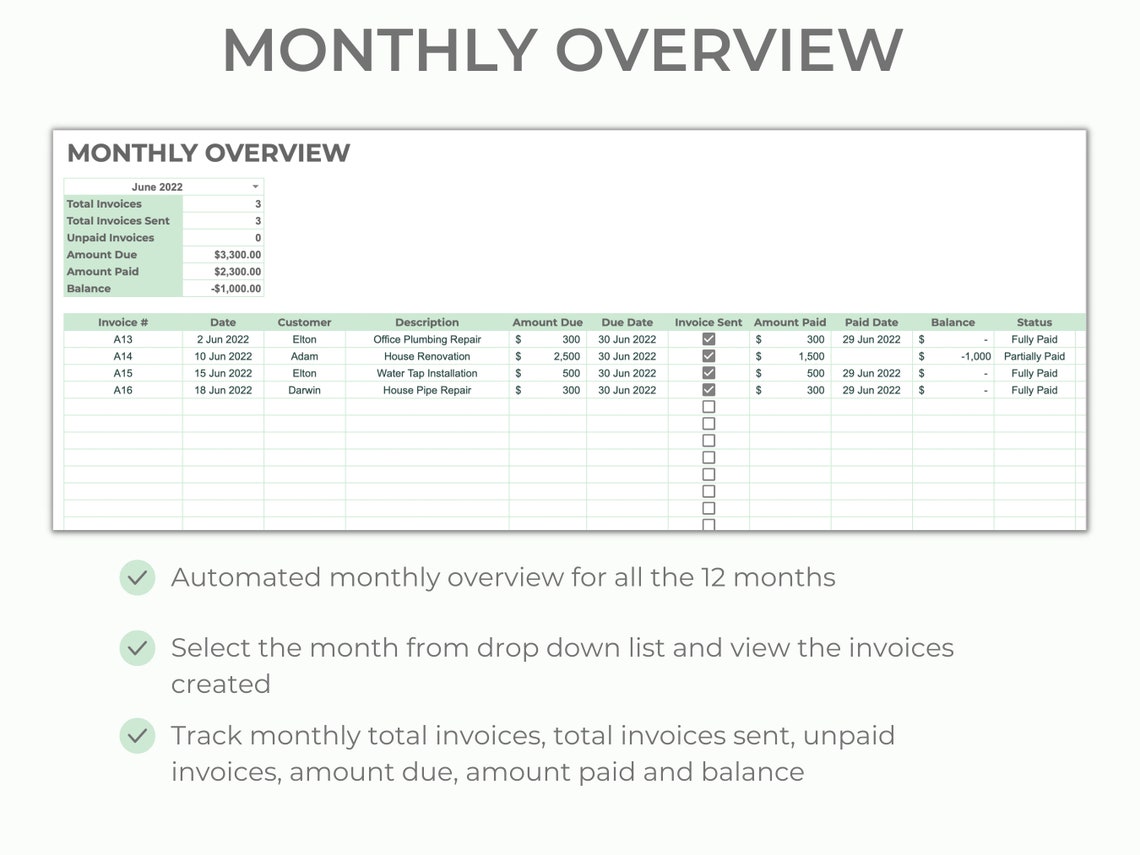 Invoice Tracker Spreadsheet | Annual Invoice Tracker | Invoice Template ...