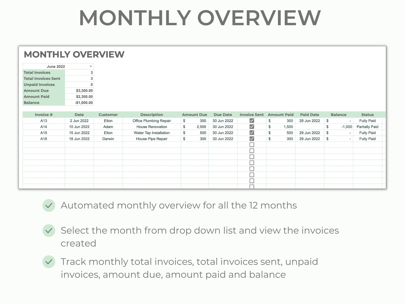 Invoice Tracker Spreadsheet | Annual Invoice Tracker | Invoice Template ...