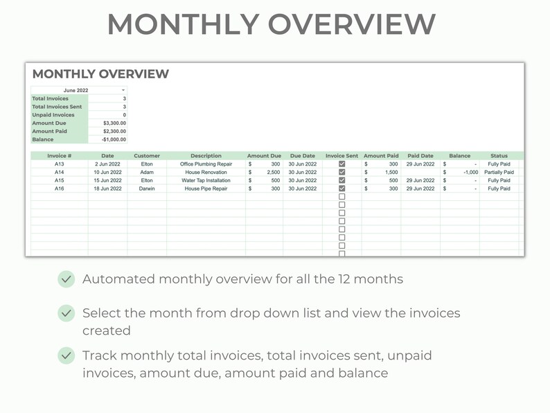 Invoice Tracker Spreadsheet | Annual Invoice Tracker | Invoice Template ...