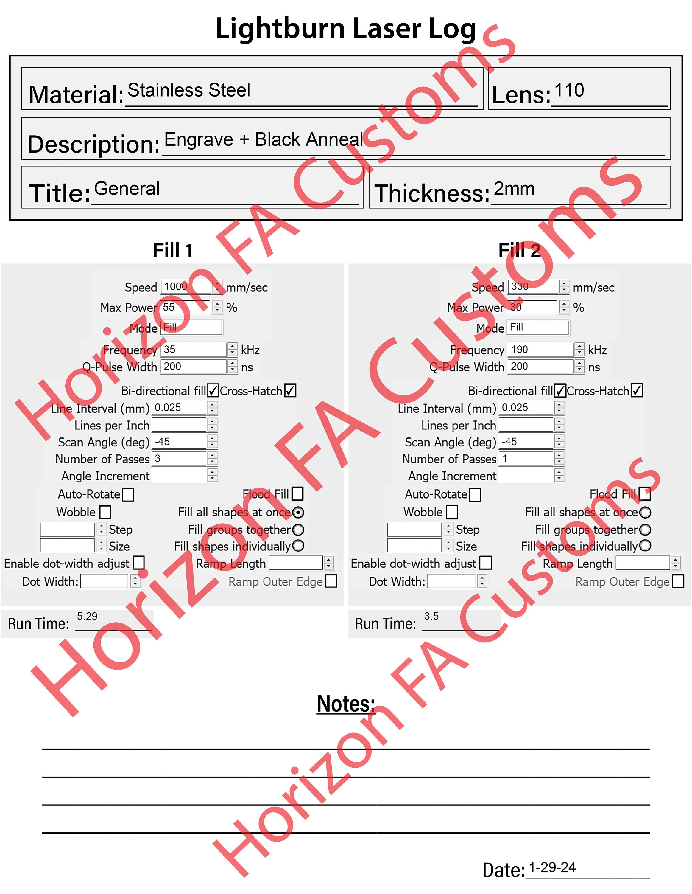 Digital Editable Pdf's Logbook Laser Library Material Settings for ...