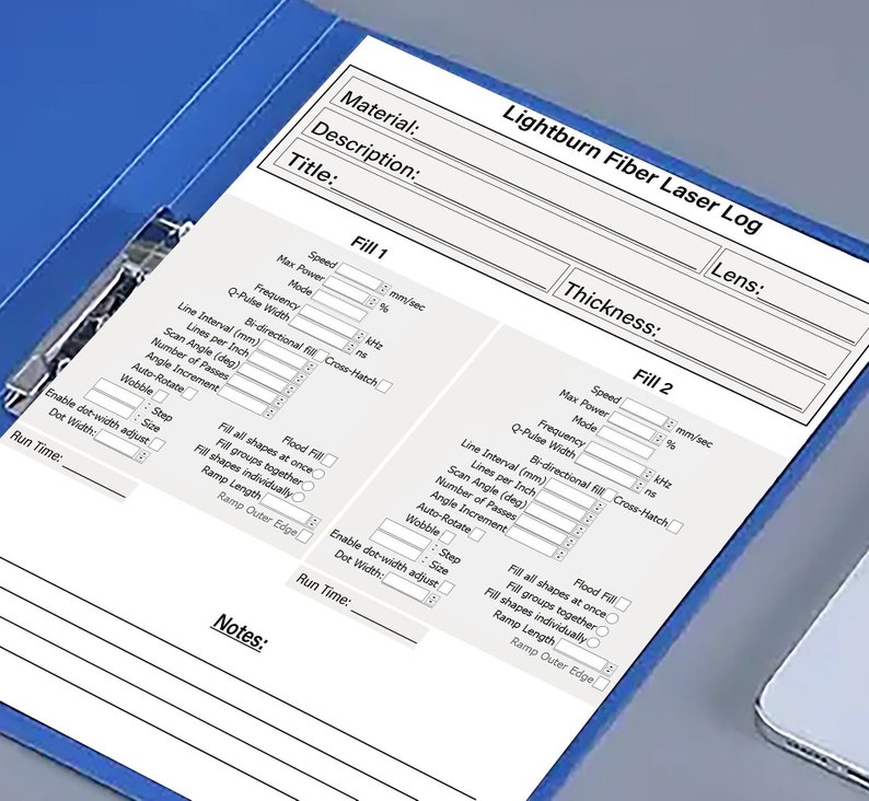 Digital Editable Pdf's Logbook Laser Library Material Settings for ...