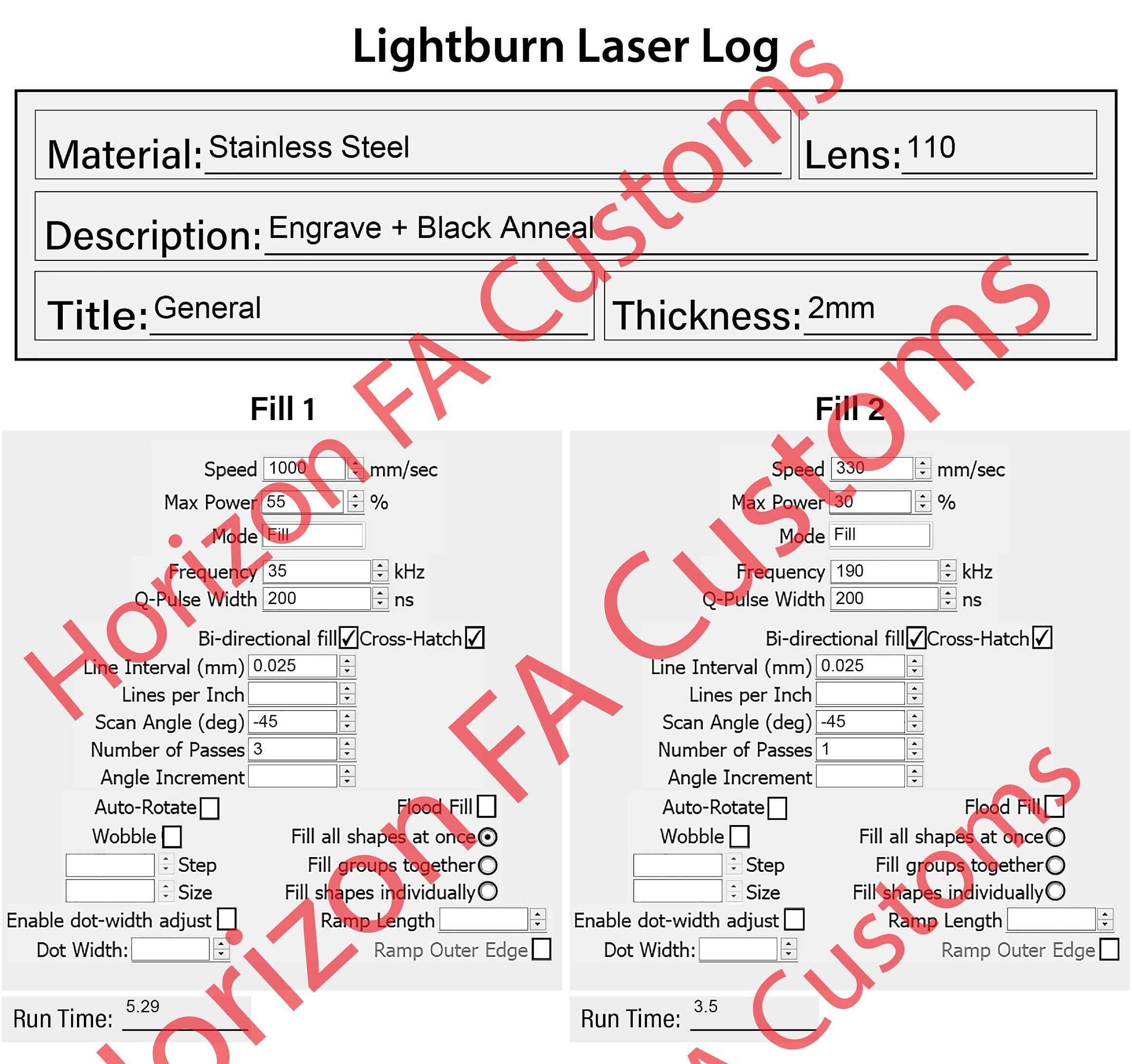 Digital Editable Pdf's Logbook Laser Library Material Settings for ...