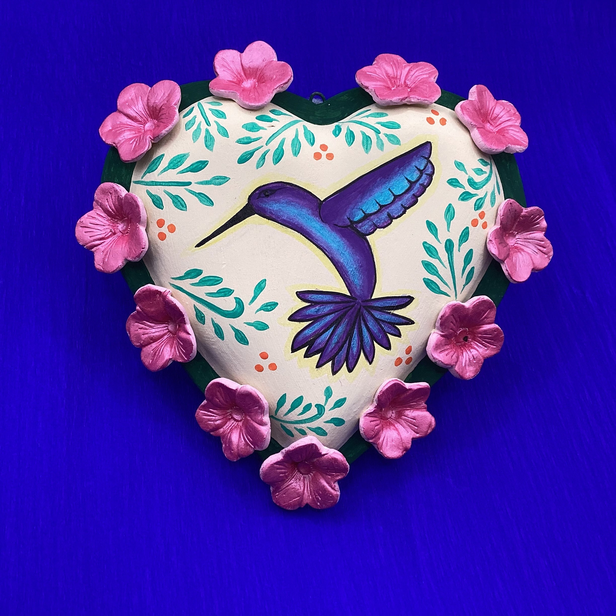 Heart Sculpture Ceramic Wall Art. Hummingbird Heart , Folk Art Pottery ...