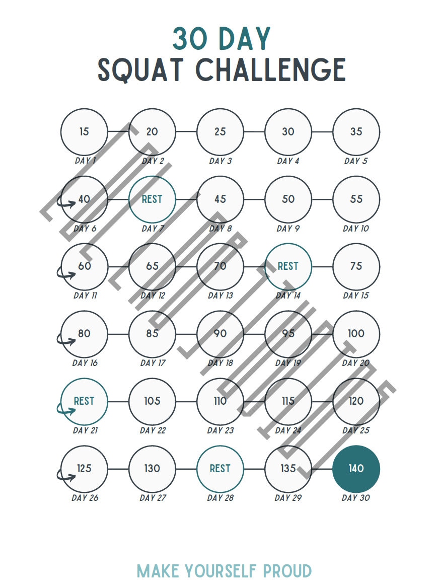30 Day Squat Challenge Chart Printable