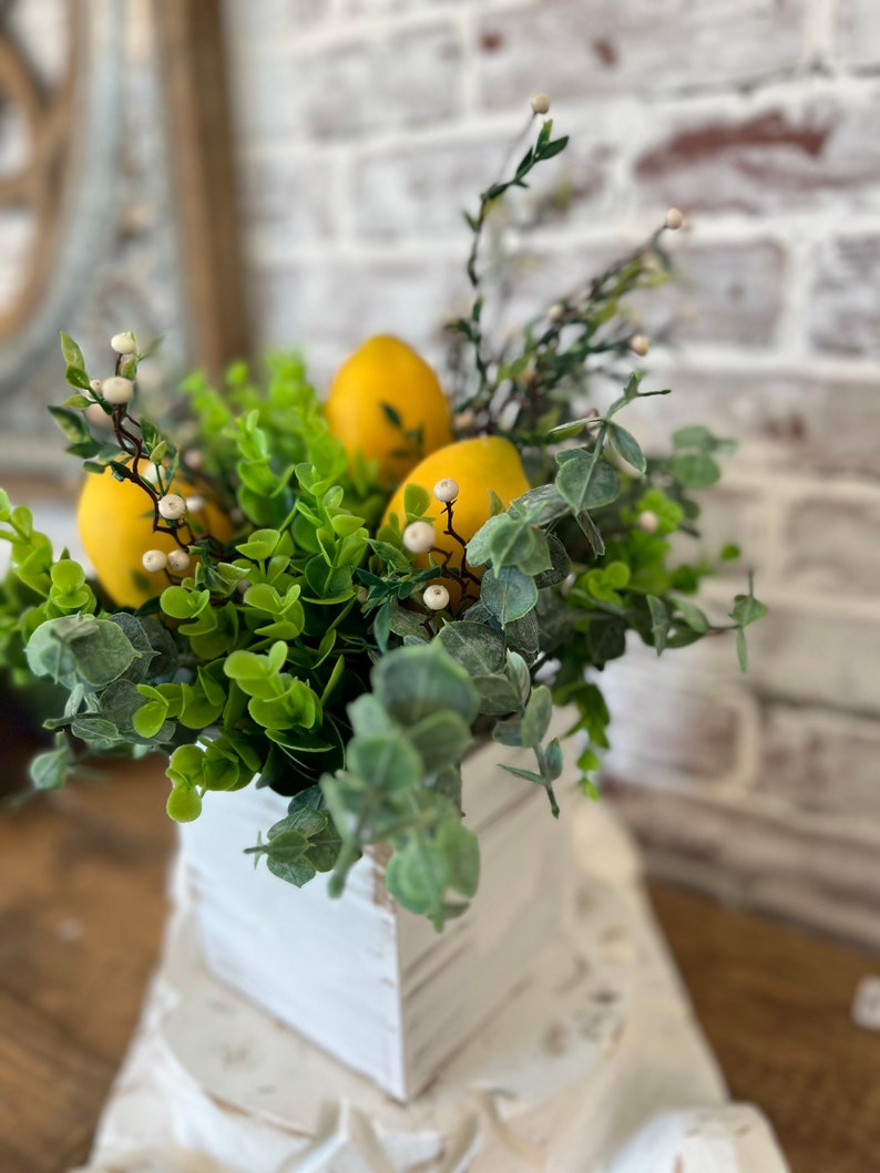 Lemon Floral Arrangement, Faux Lemon Flower Arrangement, Lemon Greenery ...