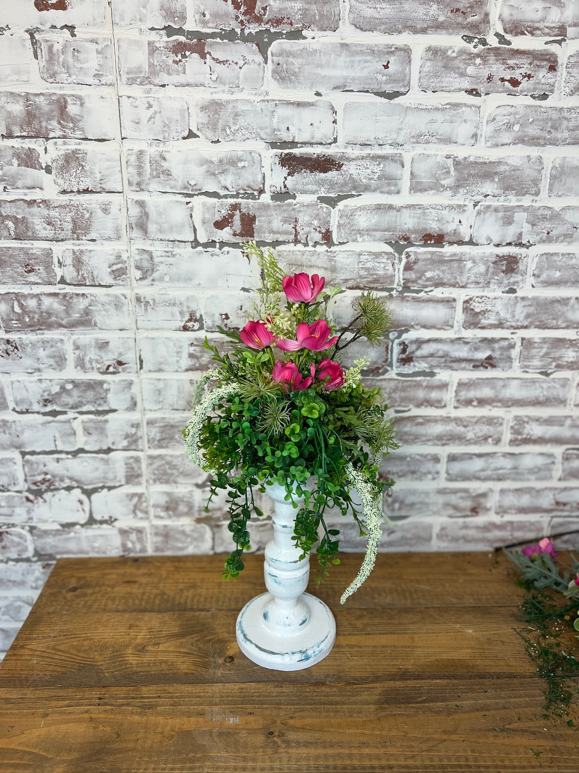 Candlestick Floral Arrangement Topper, Greenery Floral, Home Deco ...