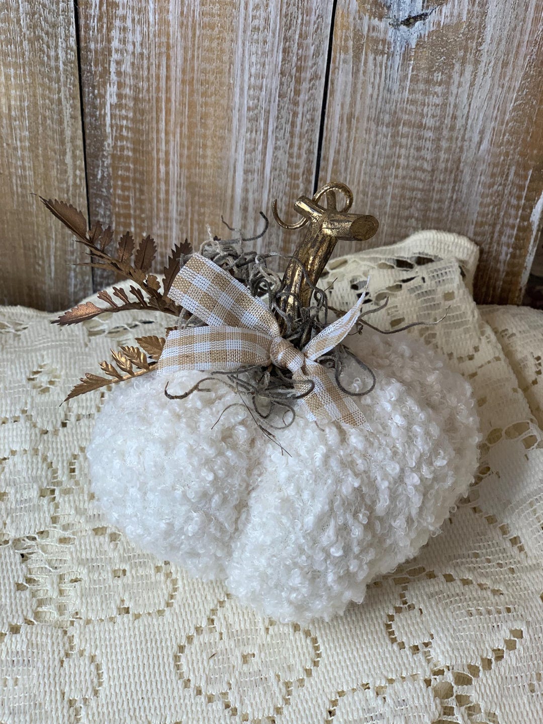White Chenille Pumpkins, Handmade, Vintage Style,fuzzy Fabric, Fall ...