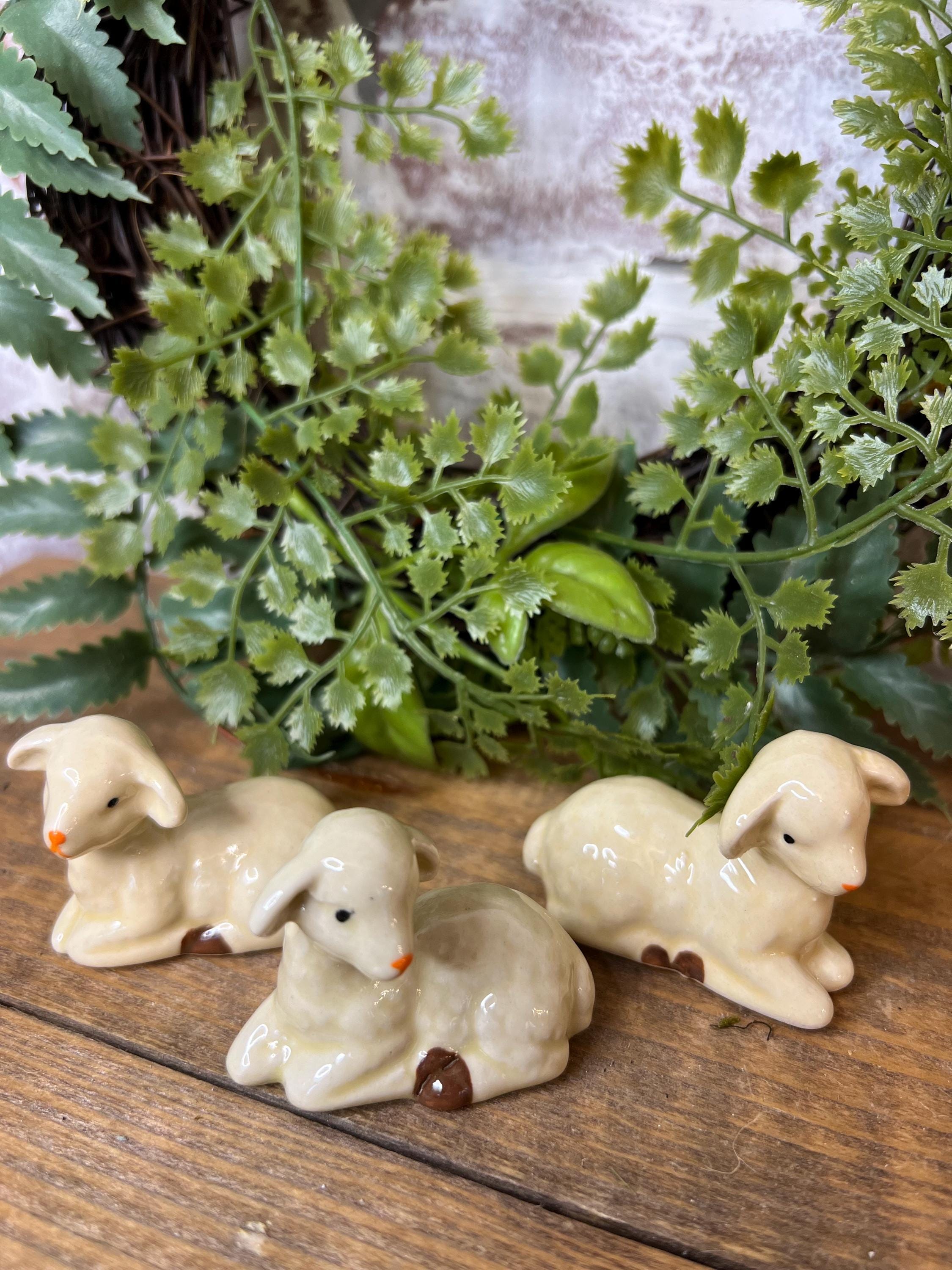 Sheep, Lambs Figurine, Mini Statues, Ceramic Sitters, Basket, Table ...