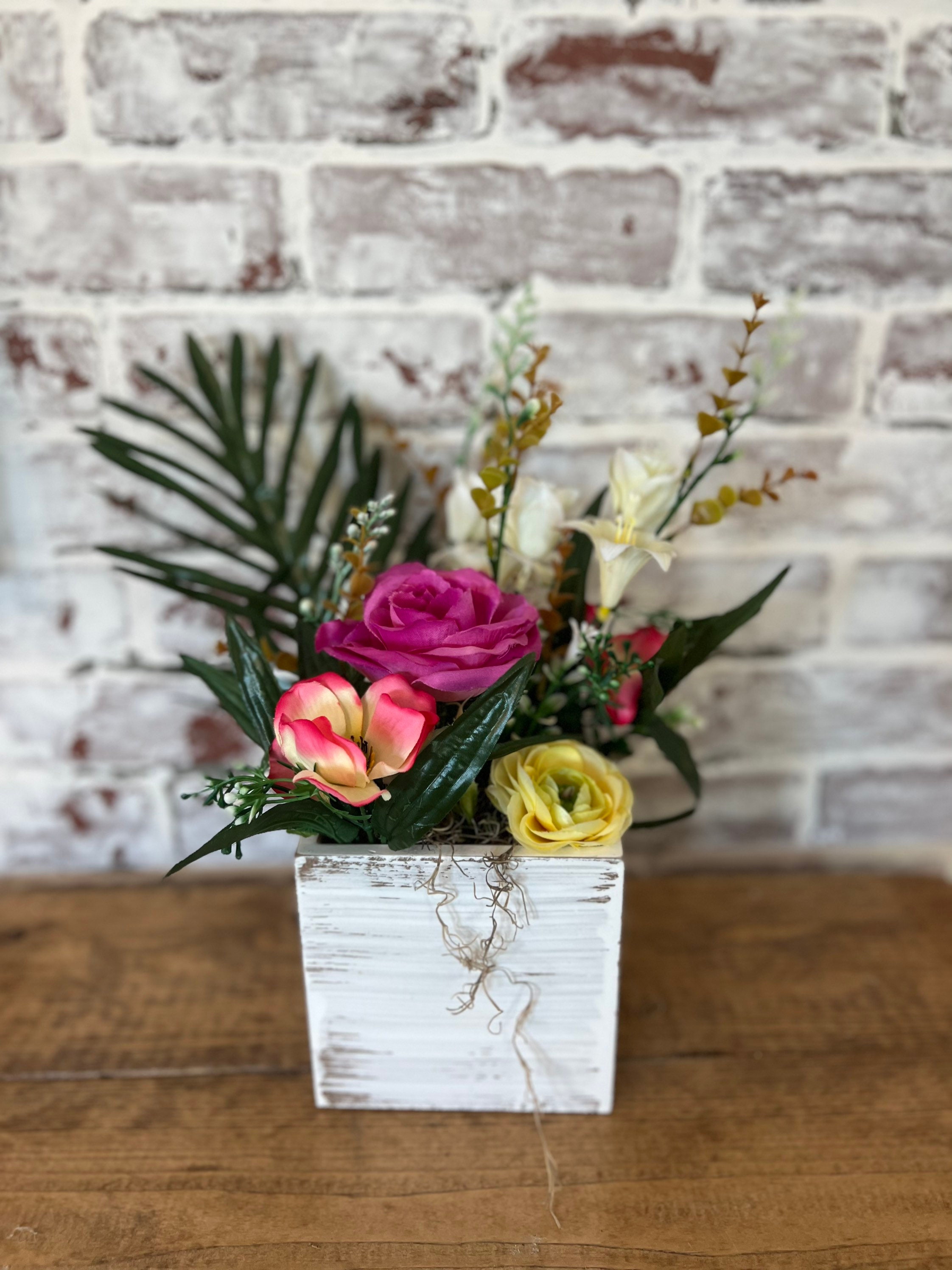 Tropical Flower Arrangement in Wood Box Floral Arrangement in - Etsy