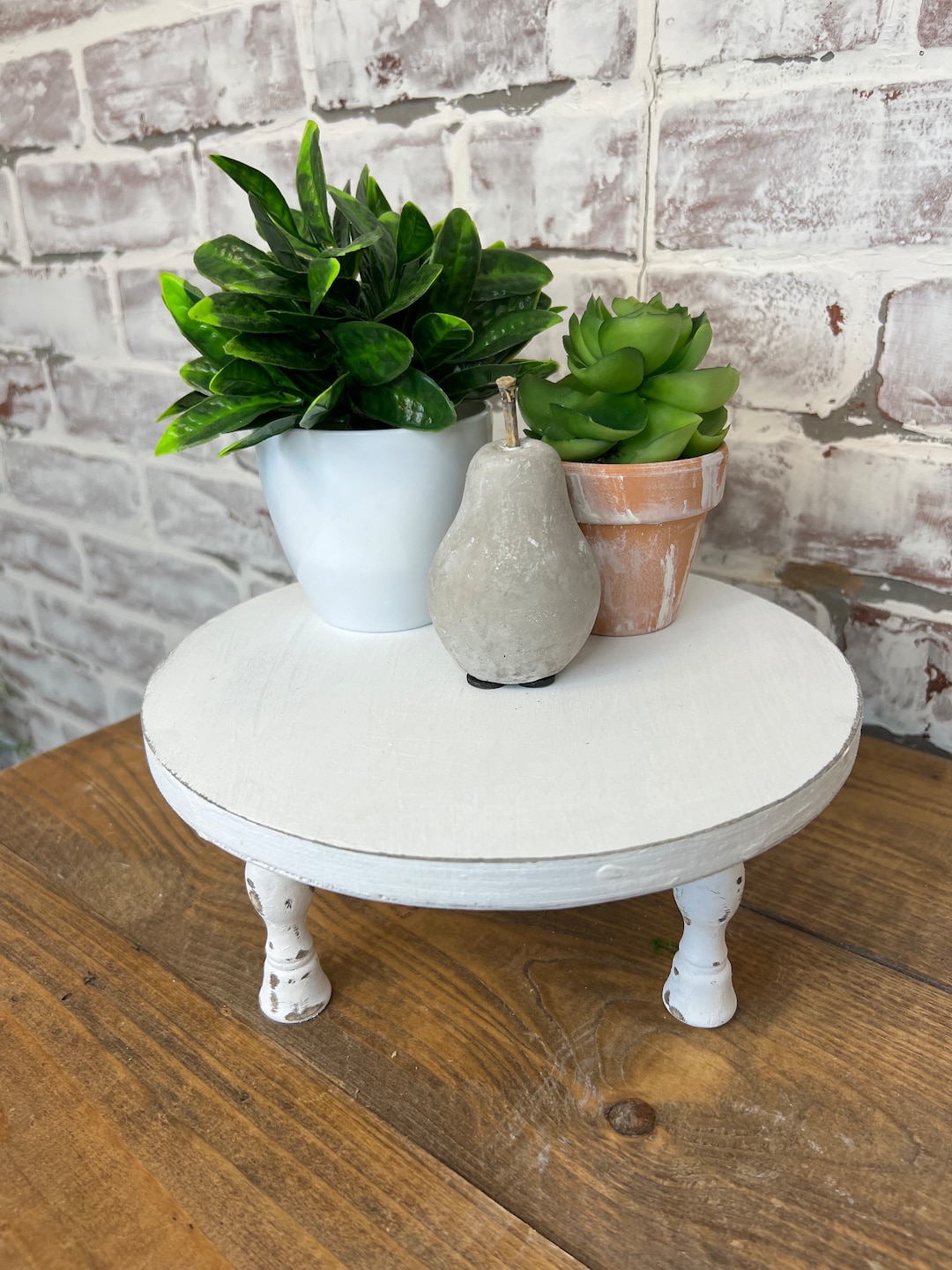 White Distressed Wood Tray Riser, Mini Wooden Riser, Farmhouse Stand ...